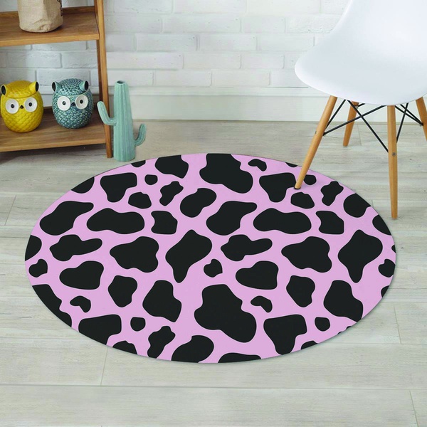 Black And Pink Cow Print Round Rug - EcoSpringFarm