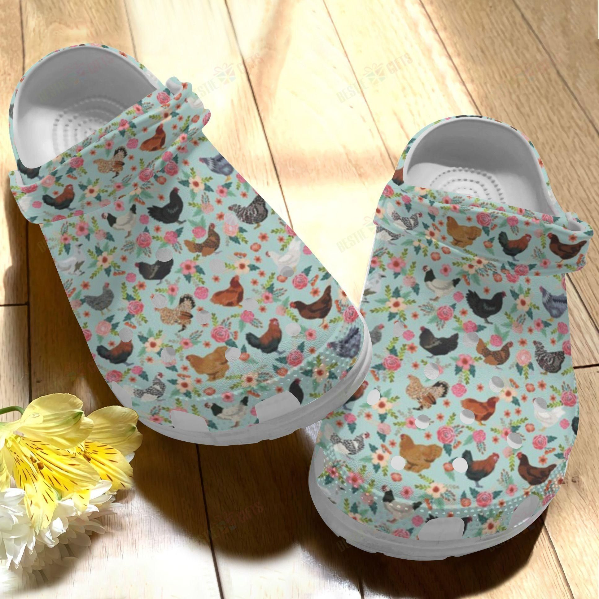 Chicken Crocss Classic Clog Flowers Shoes For Men Women Kids ...