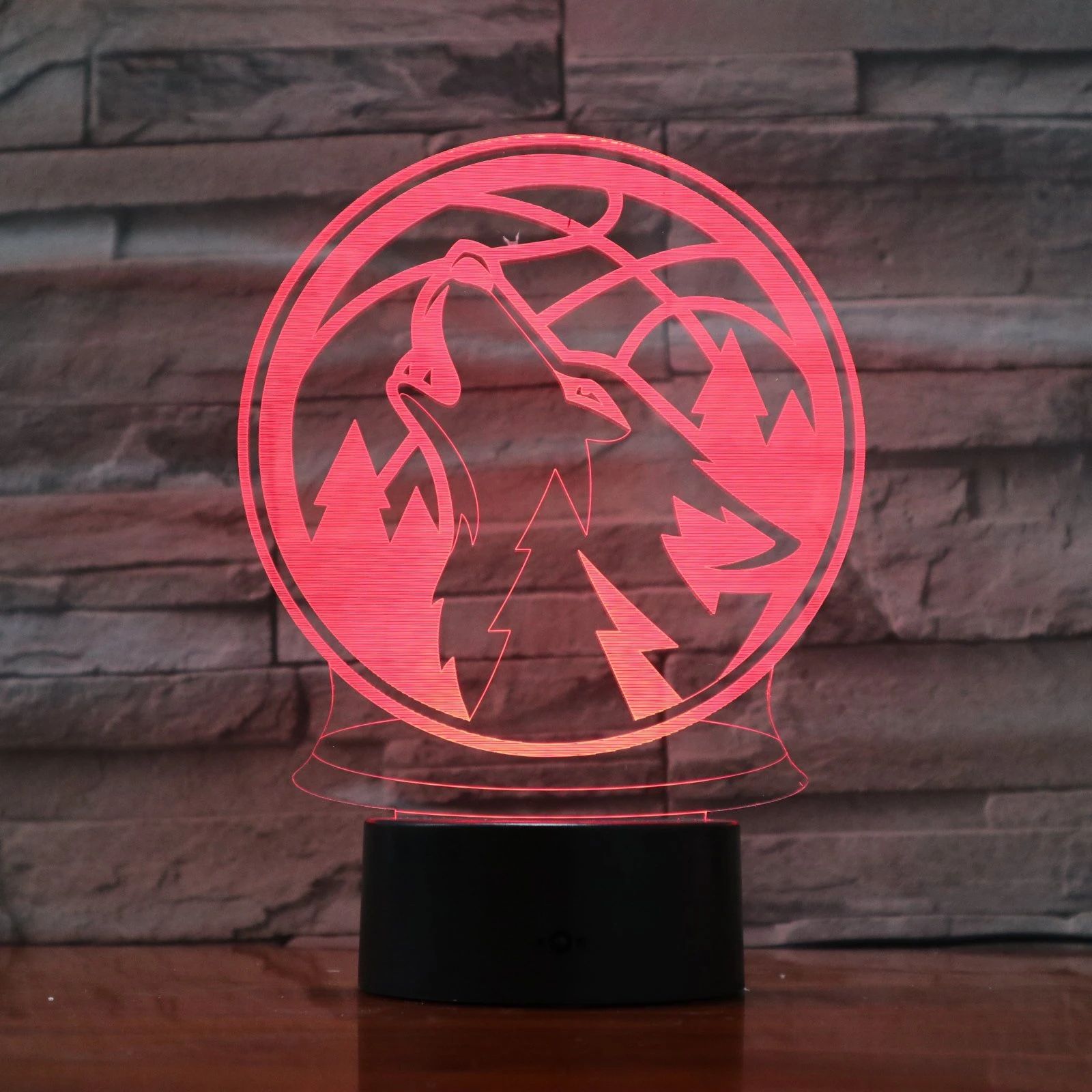 Red Moon Howling Wolf Design 3D Illusion Night Light Led Light ...