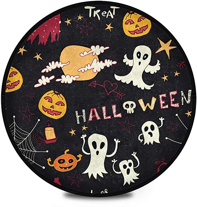 Halloween Shaggy Round Mat Halloween Monster Skull Pumpkins Area Rugs ...