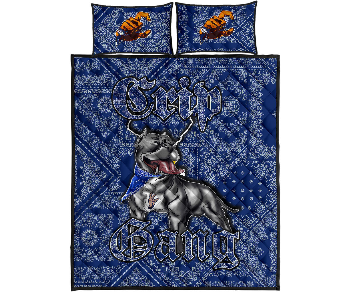 Crips Gang Bulldog Quilt Bed Set – Blue Paisley A31 – Wardrobe Collective