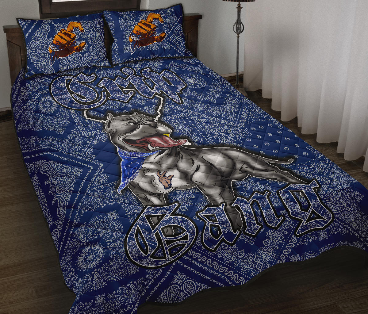 Crips Gang Bulldog Quilt Bed Set – Blue Paisley A31 – Wardrobe Collective