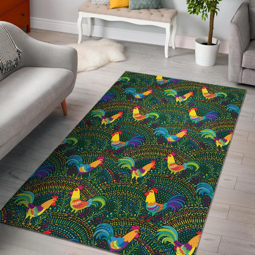 Rooster Chicken Pattern Theme Area Rug - EcoSpringFarm