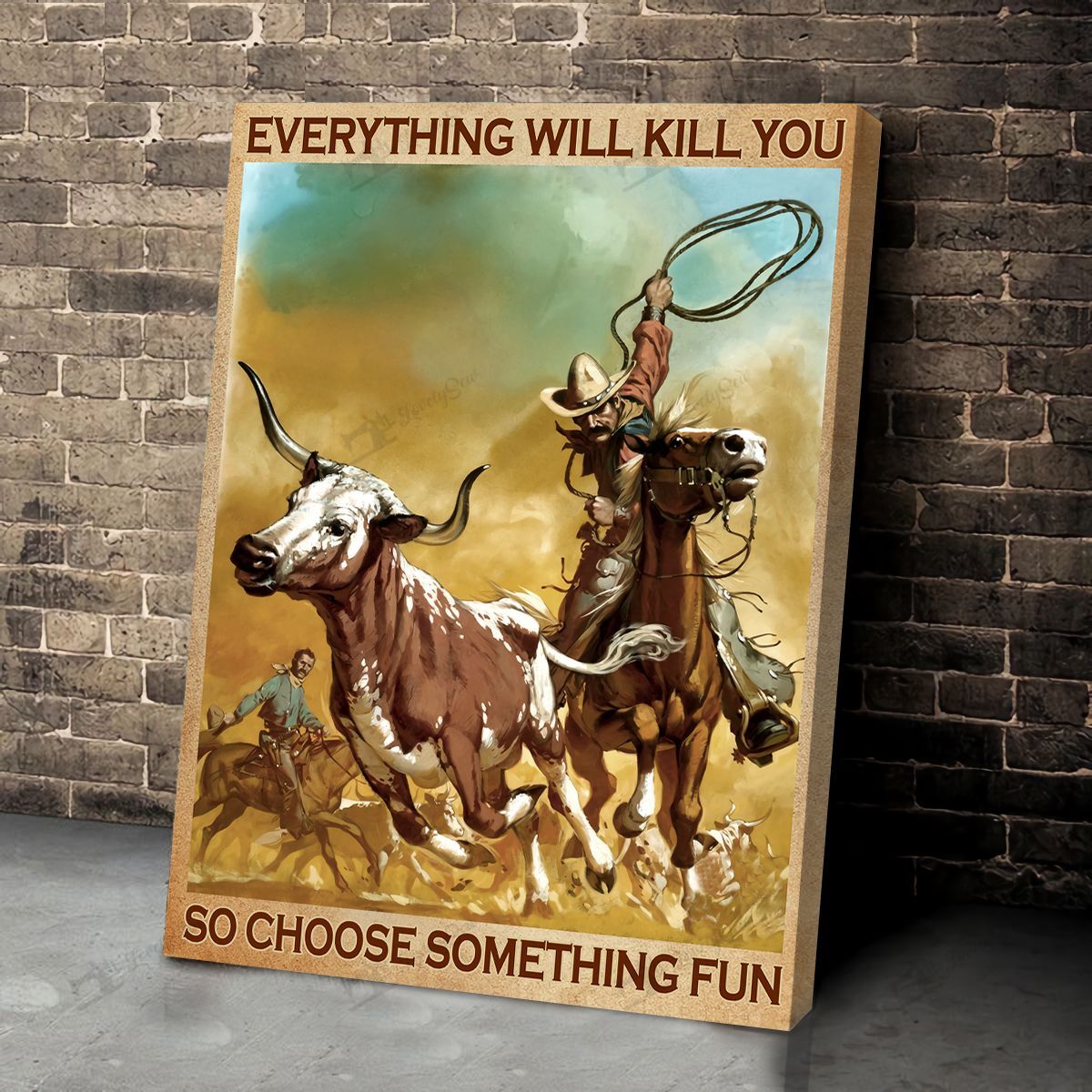 Cowboy Roping Cattle Poster & Matte Canvas BIK21052602-BID21052602 ...