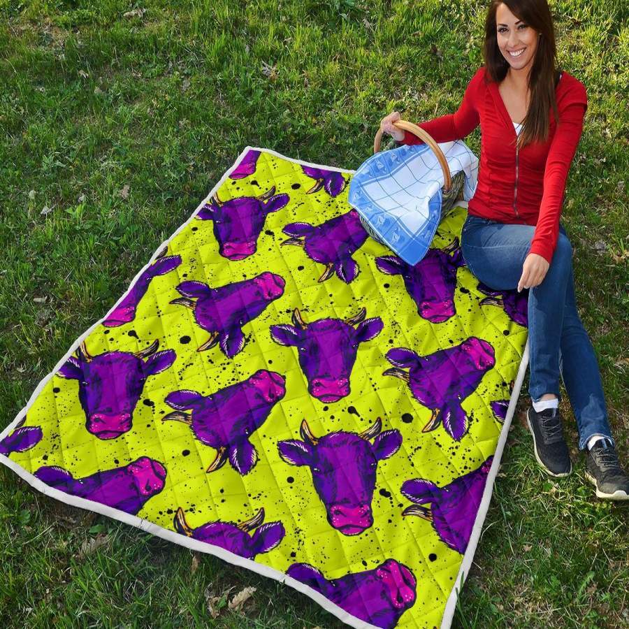 Lime Green And Purple Cow Pattern Print Quilt – Justbeperfect Fashion Shop