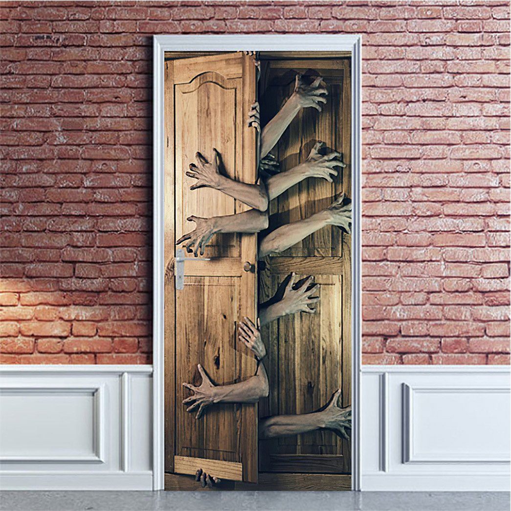 Gearhumans 3D Hands Behind The Door Halloween Custom Door Stickers ...