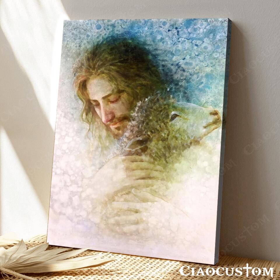 Jesus Hugging Sheep - Jesus Wall Pictures - Jesus Canvas Painting ...
