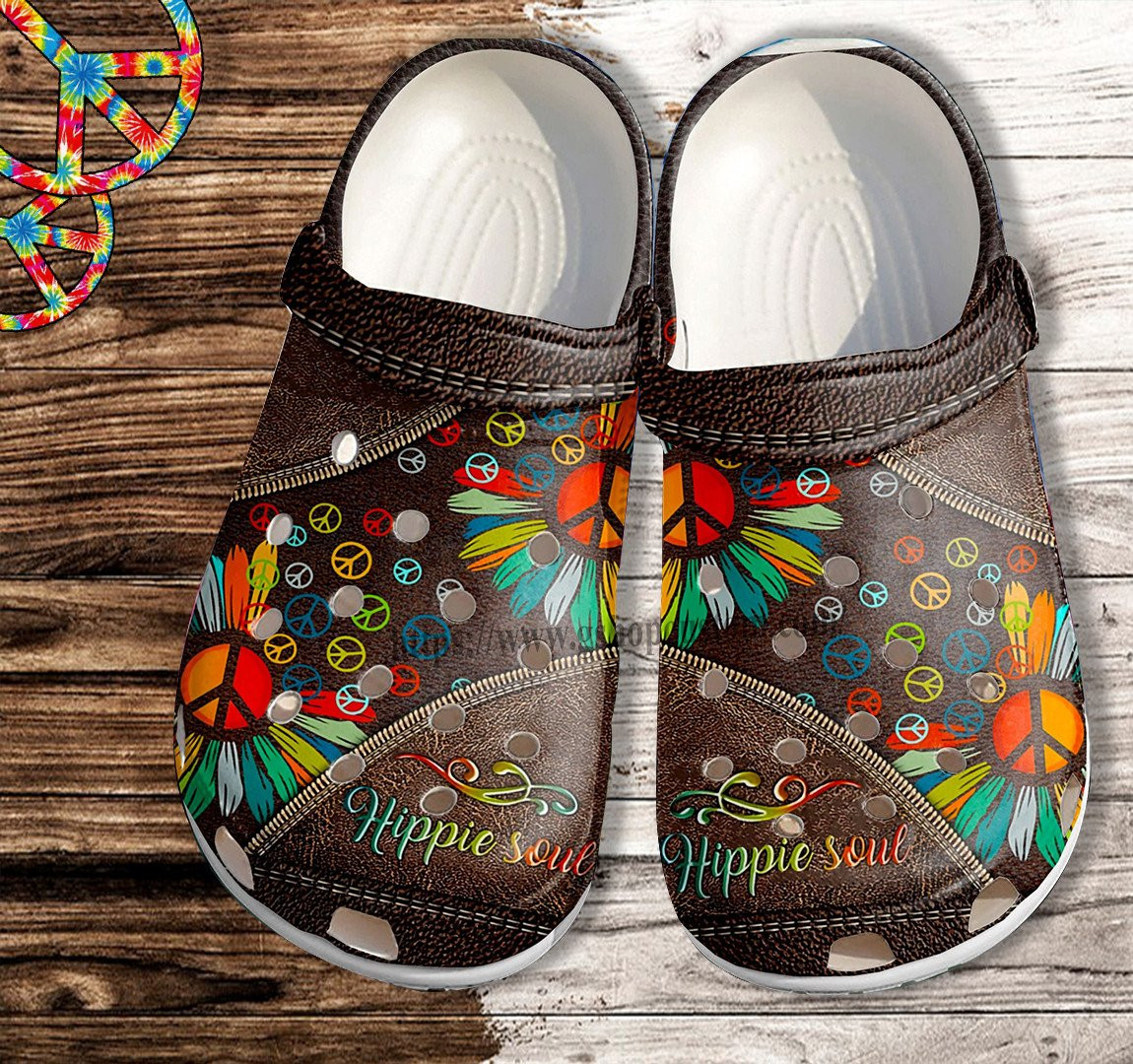 Hippie Soul Peace Daisy Leather Croc Shoes- Daisy Rainbow Peace Love ...
