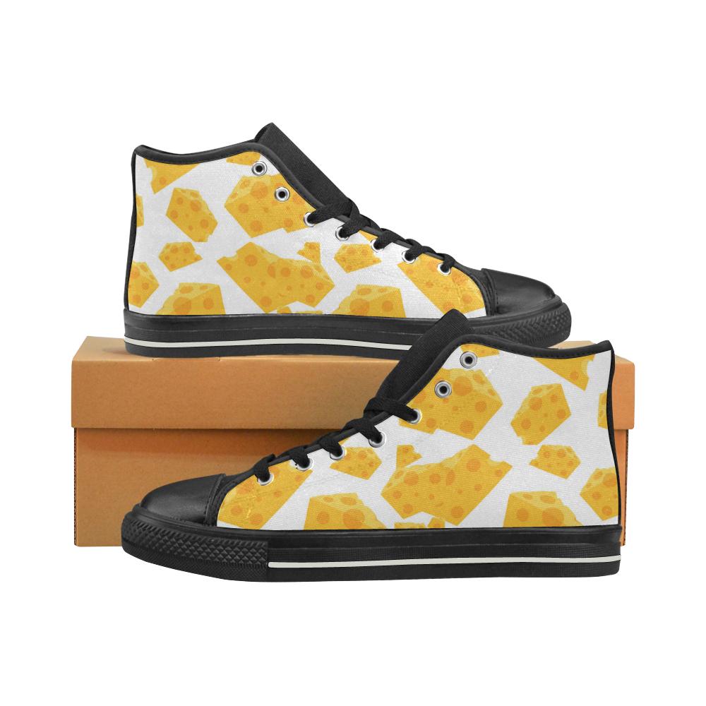 Cheese slice pattern Women's High Top Shoes Black - VMTees