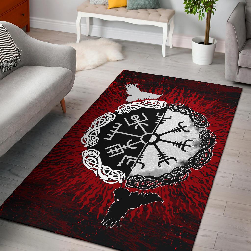 Viking Style – Area Rug Raven Of Odin And Symbol Viking On Blood ...