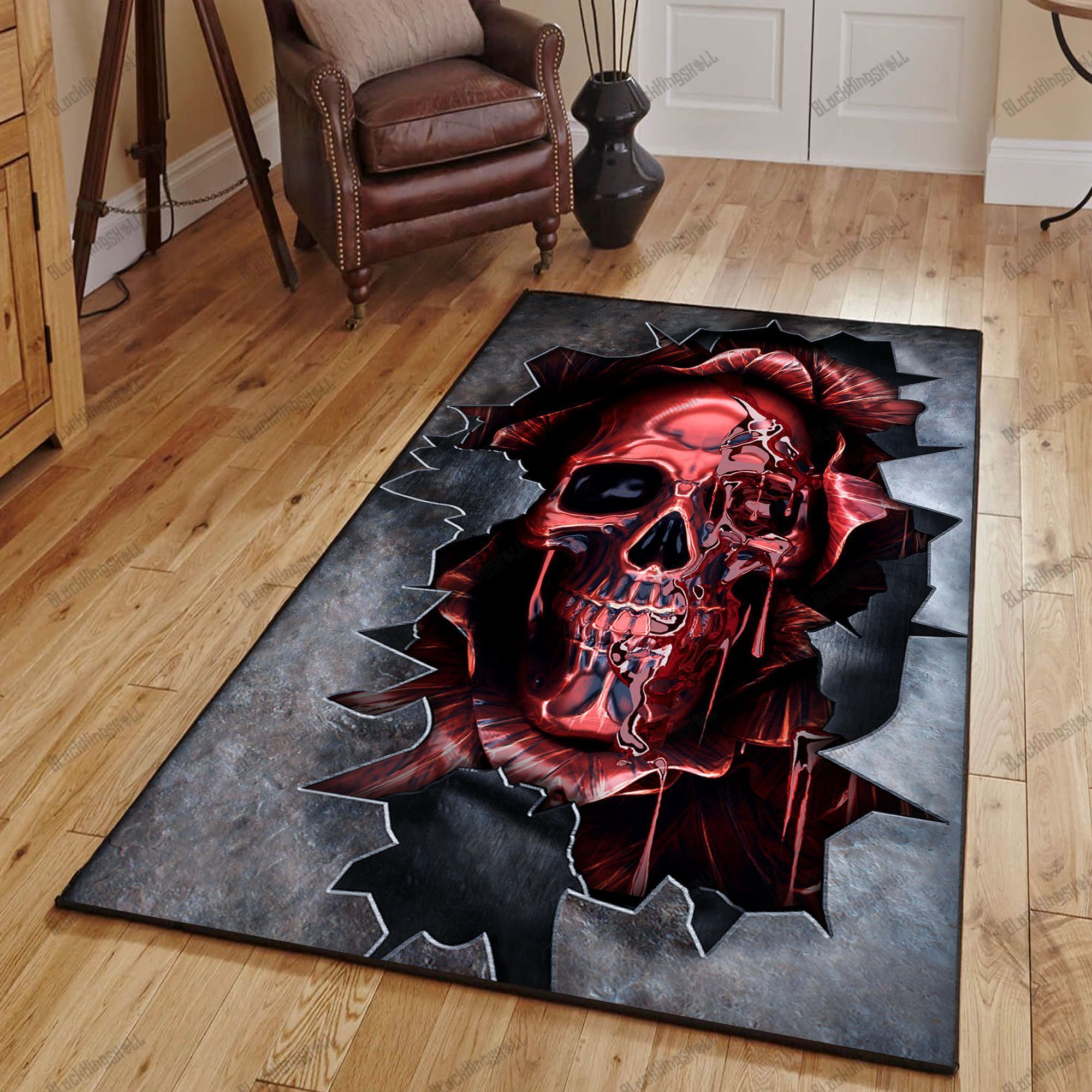 LK61 Bloody Rose Skull Broken Metal Rug – Justbeperfect_Shop