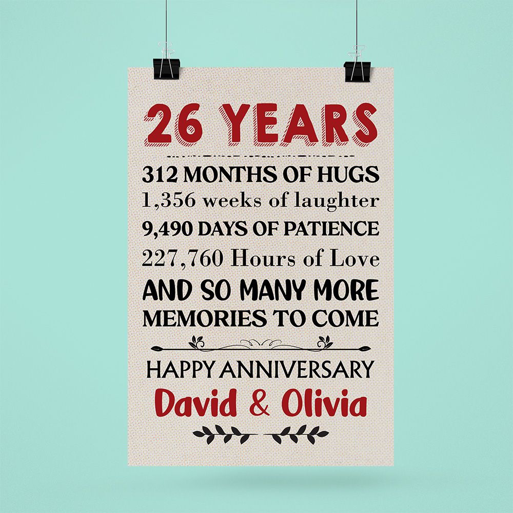 Personalized Names 26Th Wedding Anniversary Gifts Poster For Couple 