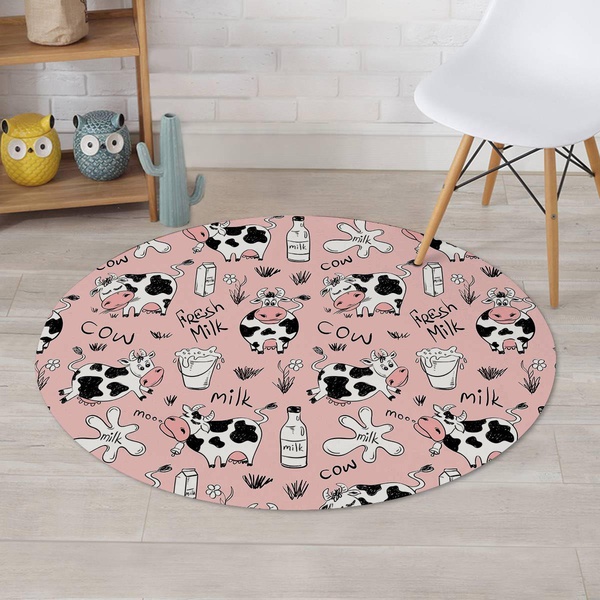Pink Cow And Milk Print Round Rug - EcoSpringFarm