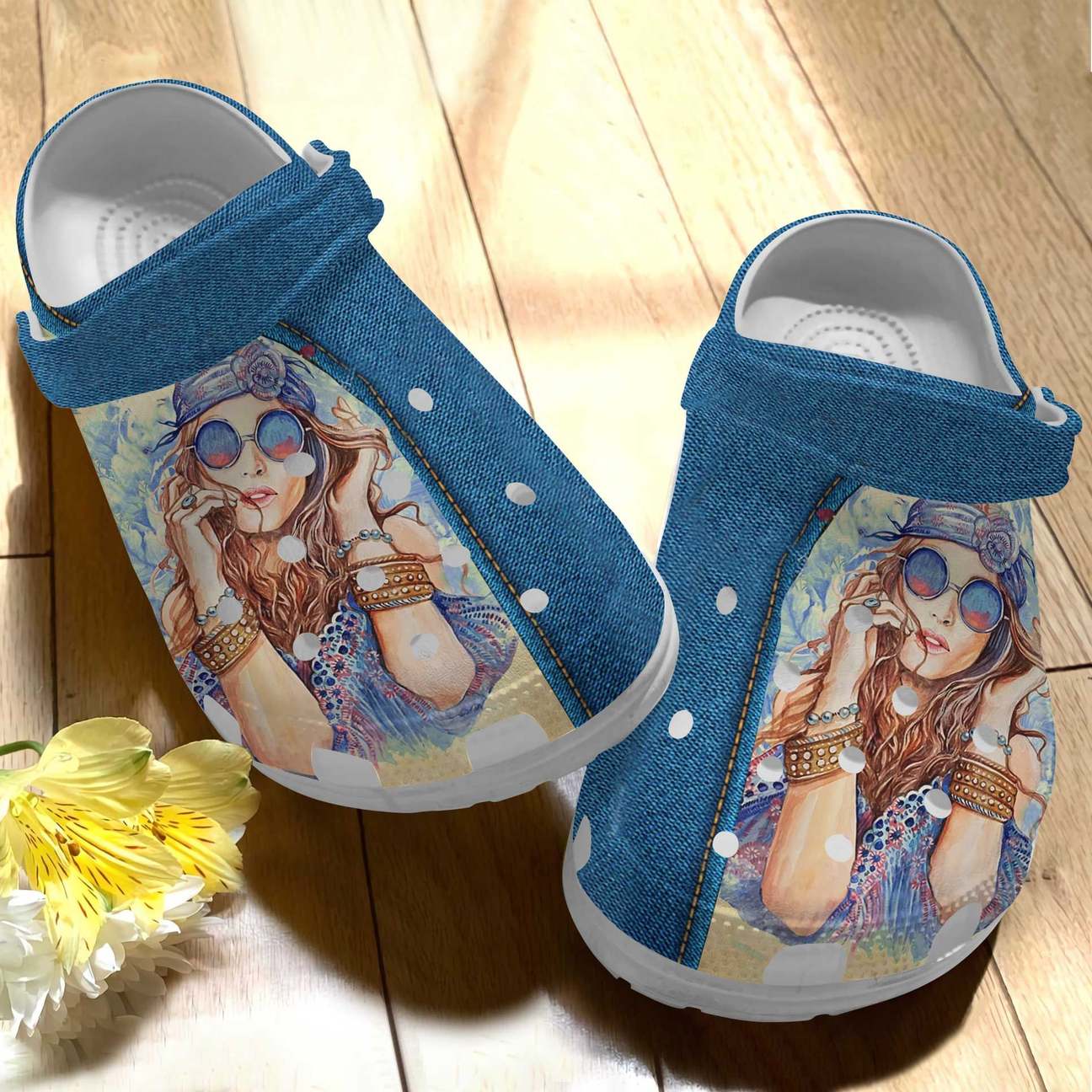 Hippie Personalized Clog, Custom Name, Text Hippie Girl In Jean ...