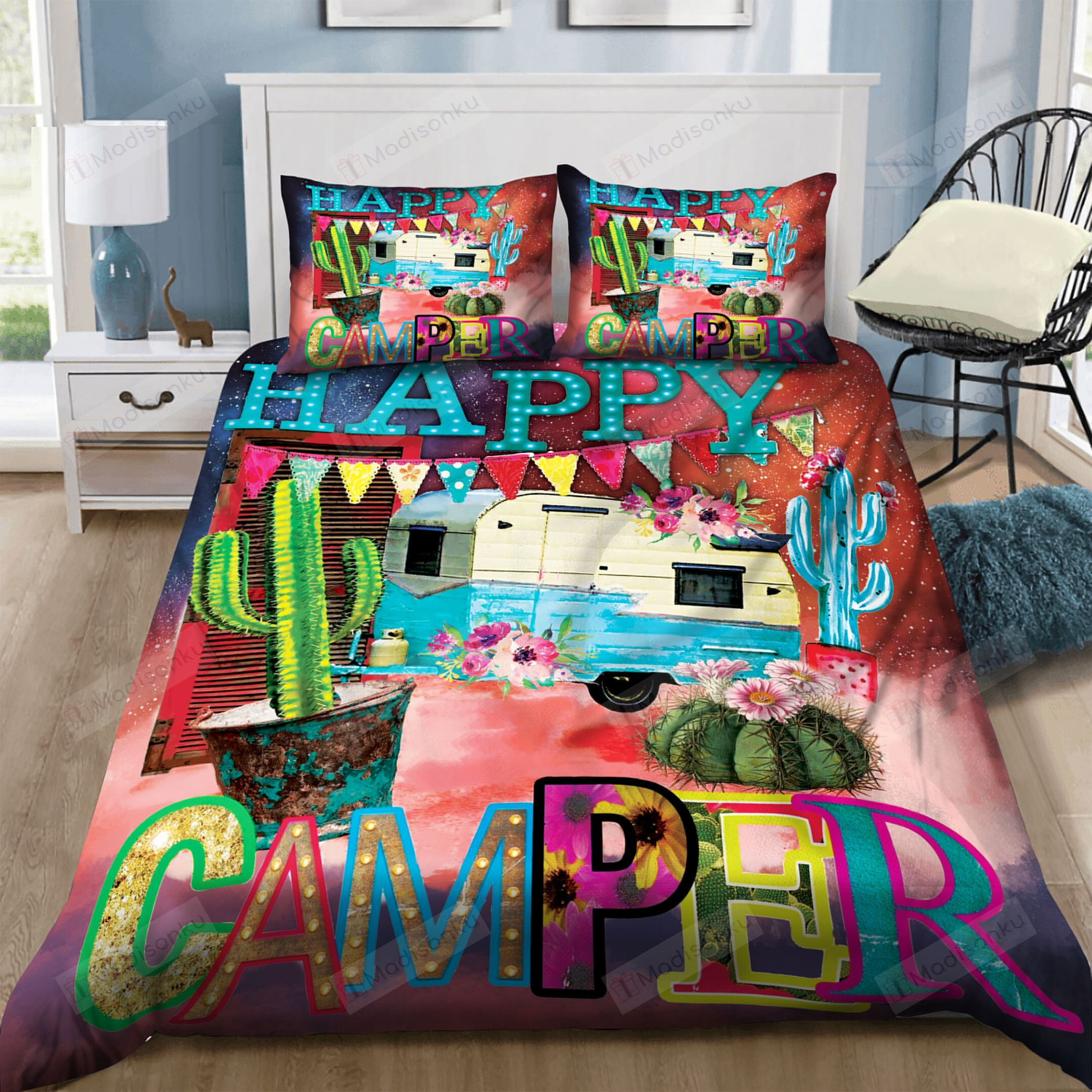 3d Camping Happy Camper Cotton Bed Sheets Spread Comforter Duvet Cover