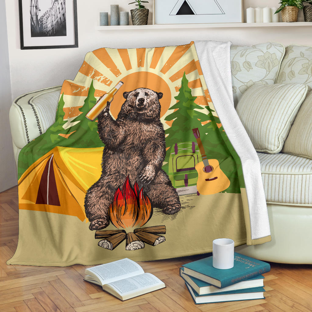 Sunset Bear Camping Premium Blanket - ReadingLLC