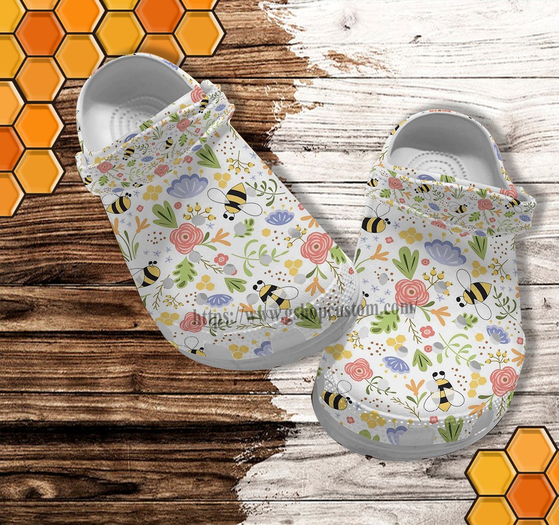 Bee Floral Cute Croc Shoes Gift Mother Day- Bee Kind Grandma Shoes Croc ...