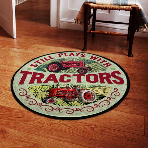 Gift For Farmer Red Tractor Farmall Still Play With Tractor Round Rug ...