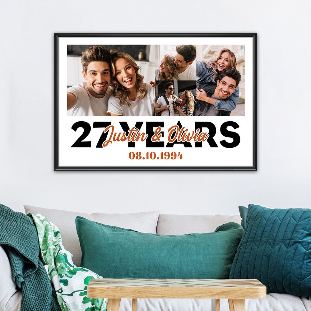 Personalized Photo Names Date 27Th Wedding Anniversary Gifts Poster 