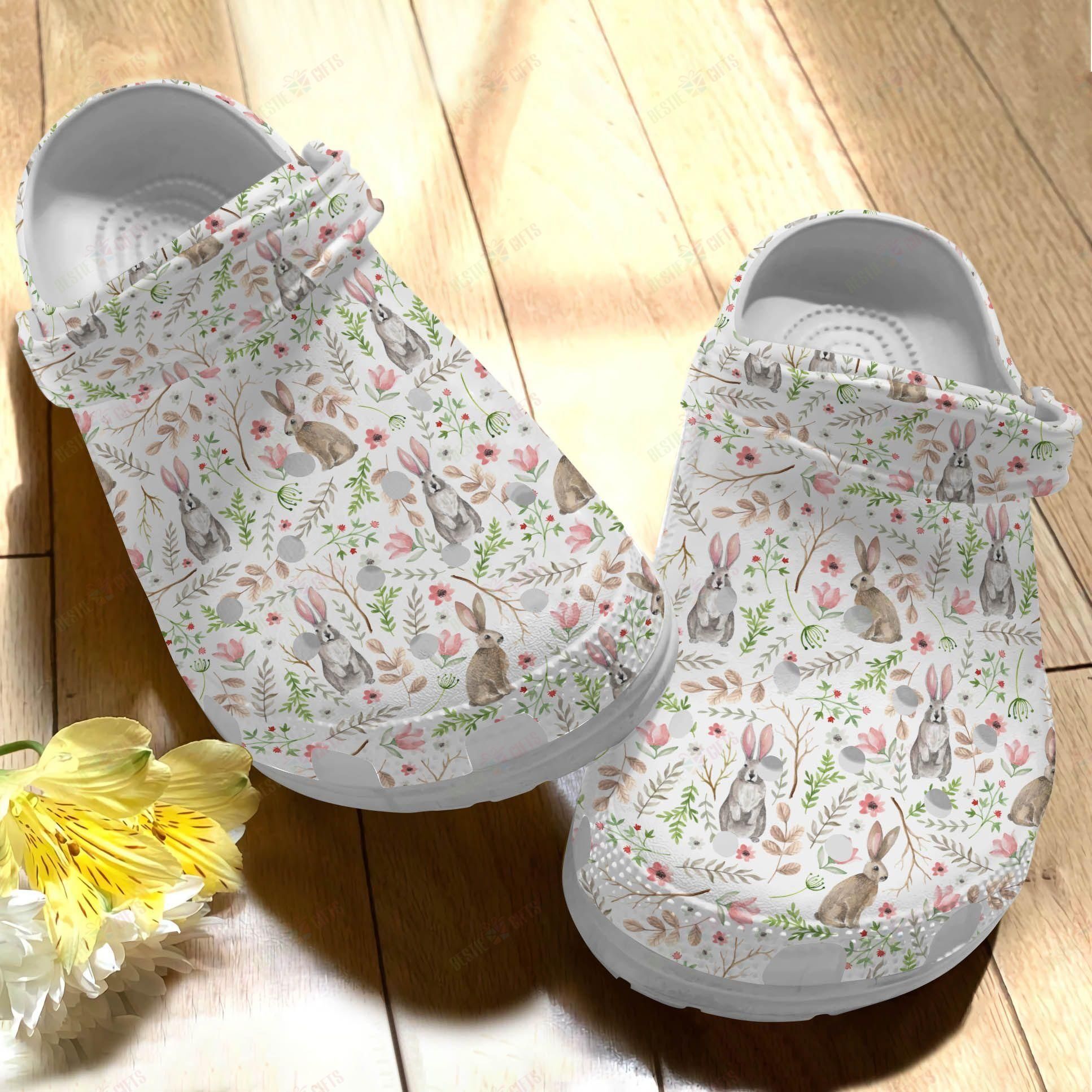 Rabbit Bulldog Crocs Classic Clog Rabbit And Flower Pattern Shoes ...