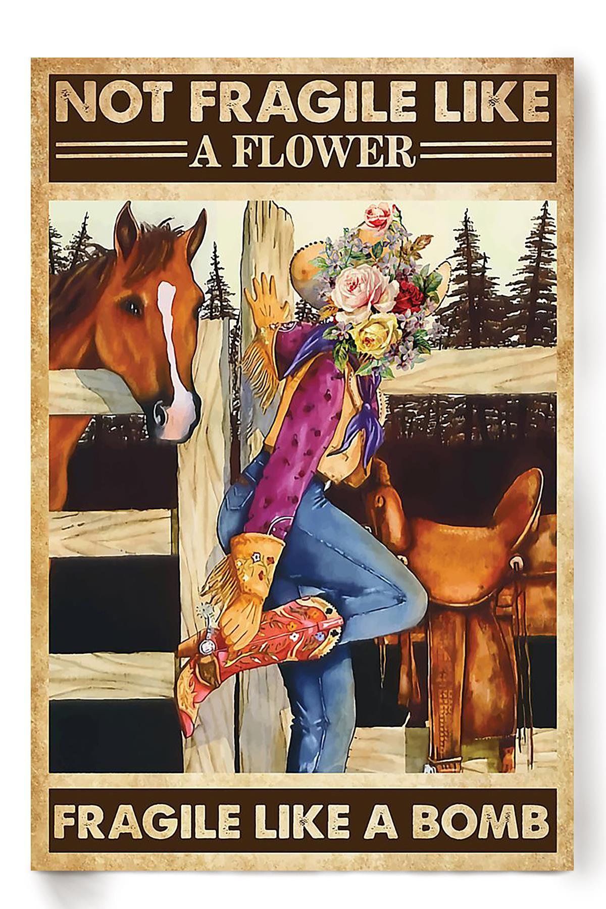 Fragile Like A Bomb Poster Horse Riding Wall Art Cowgirl Cowboy Gift ...