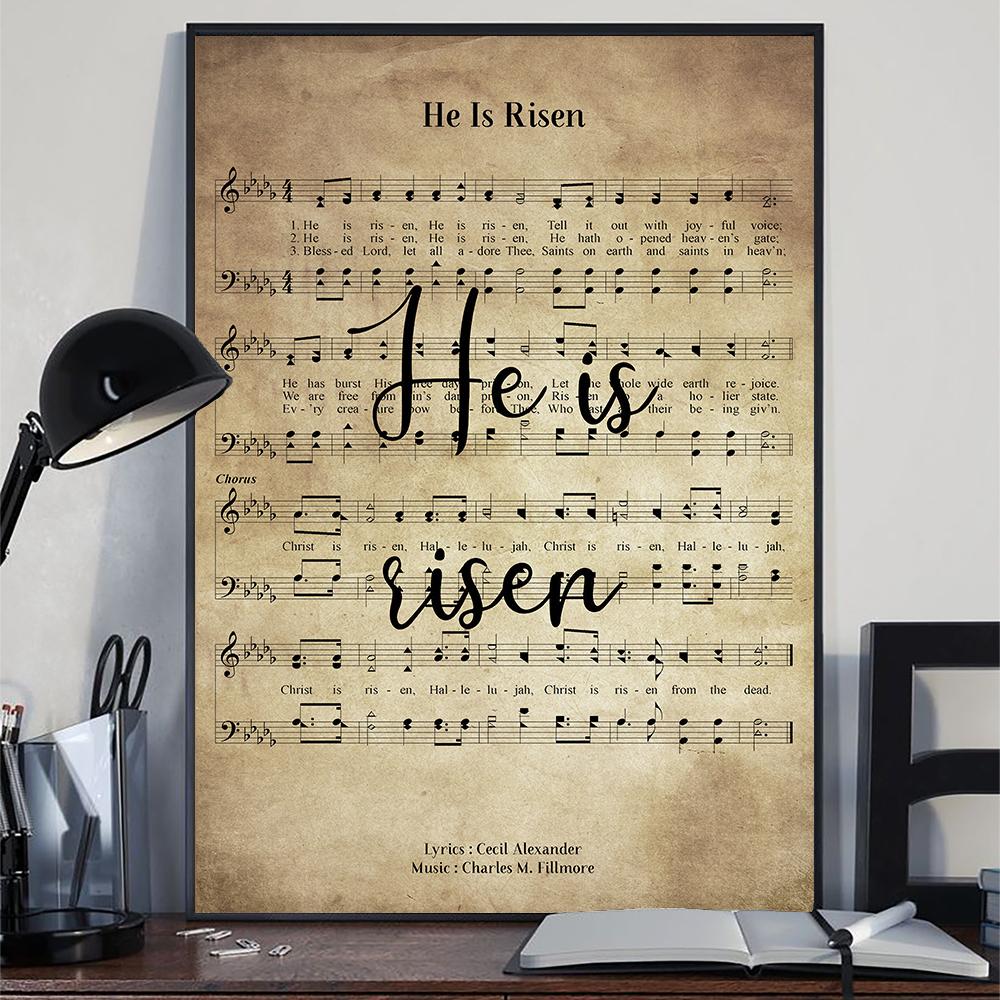 He Is Risen Lyric Poster Vintage Religious Easter Poster Rustic Easter ...