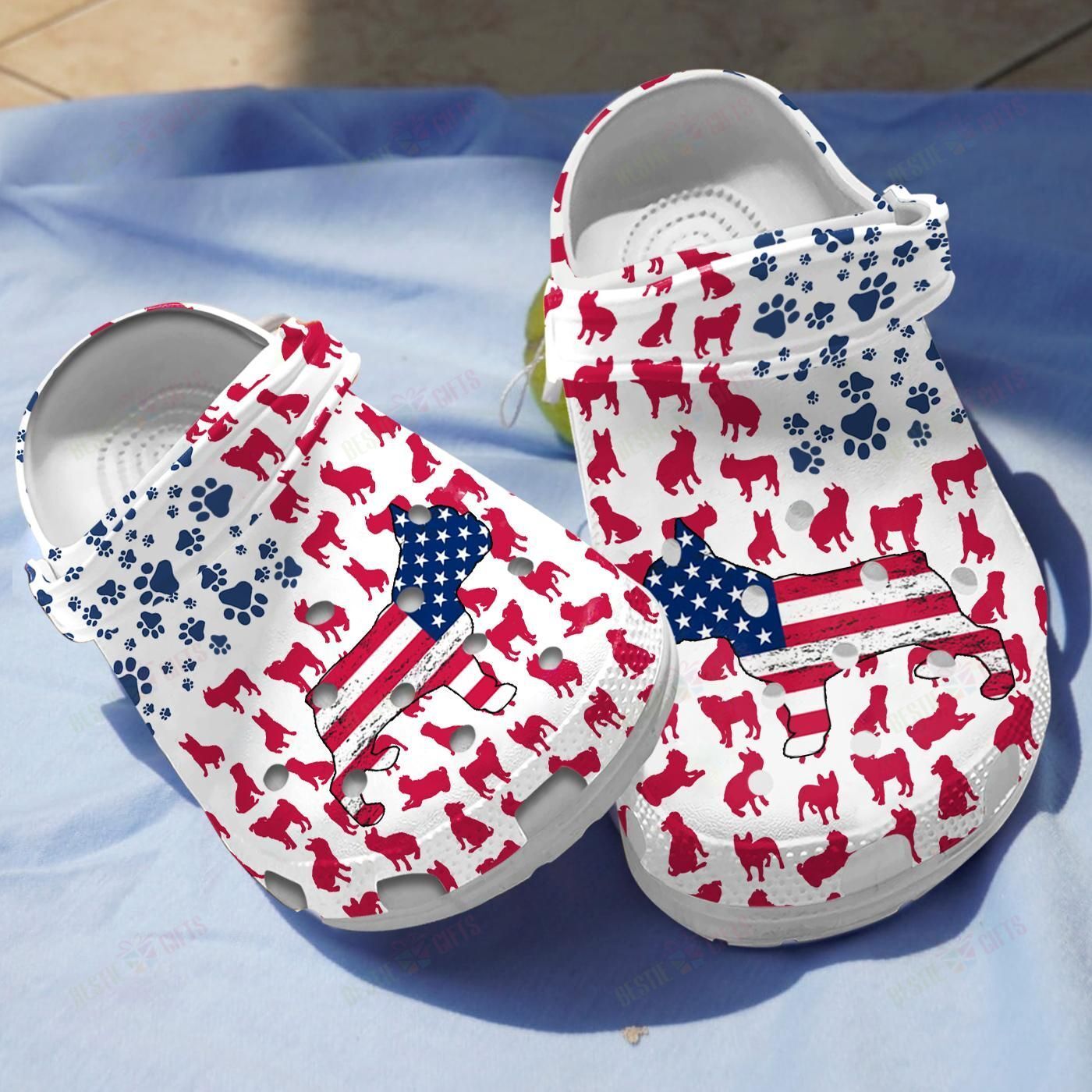 Bulldog American Flag Classic Shoes, Personalized Crocs Crocband Clogs ...