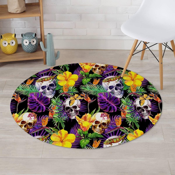 Tropical Hawaiian Skull Round Rug – Skull Art Prints