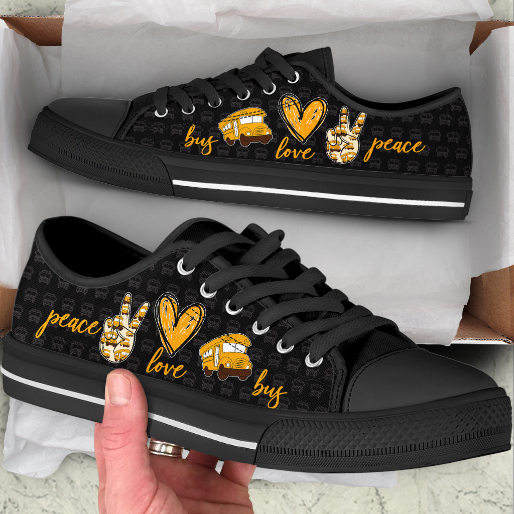 School Bus Low Top Shoes Peace Love Canvas Shoes – Best Gift For ...