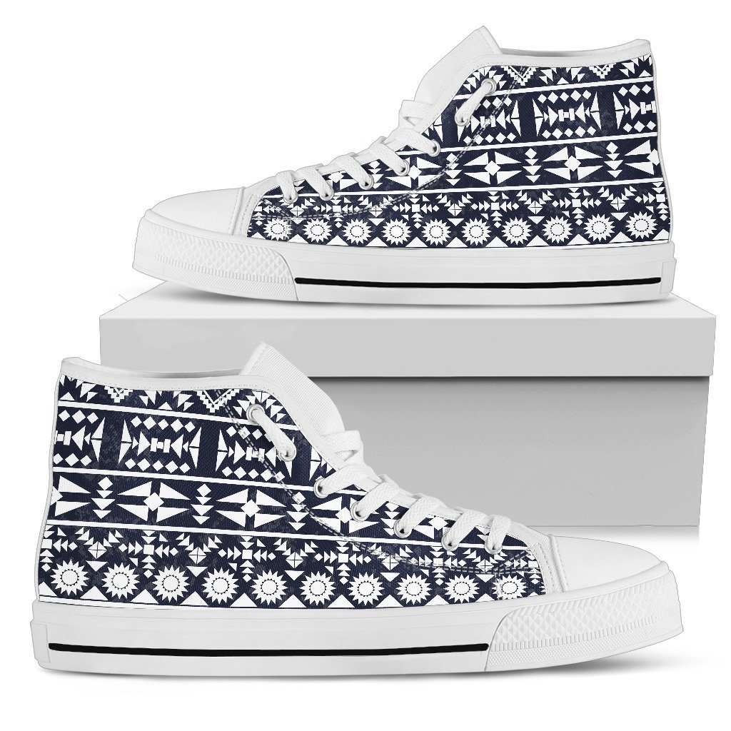 Blue White Tribal Aztec Men High Top Shoes - VMTees
