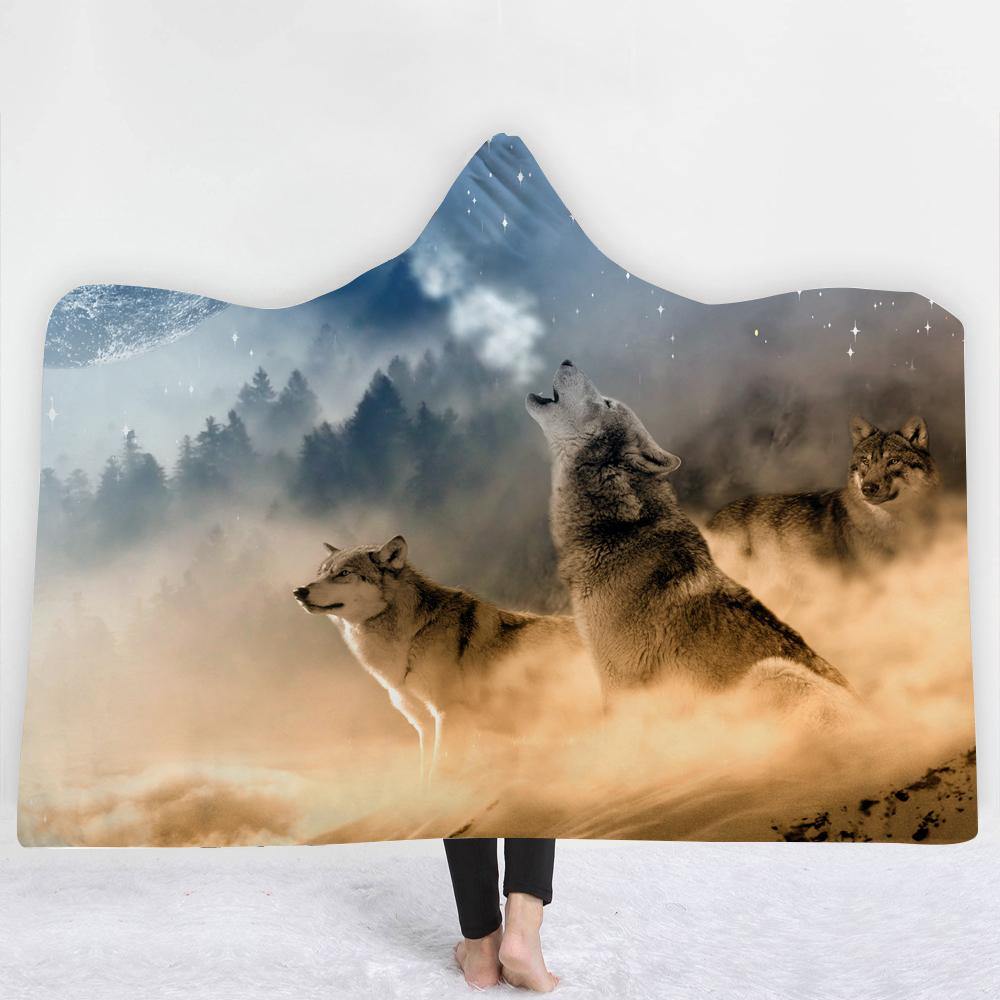 Colorful Wolves Pack 3d Hooded Blanket Corethermax