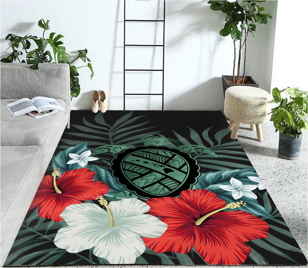 Hawaiian Map Turtle And Hibiscus Polynesian RUG - Pinkato Store