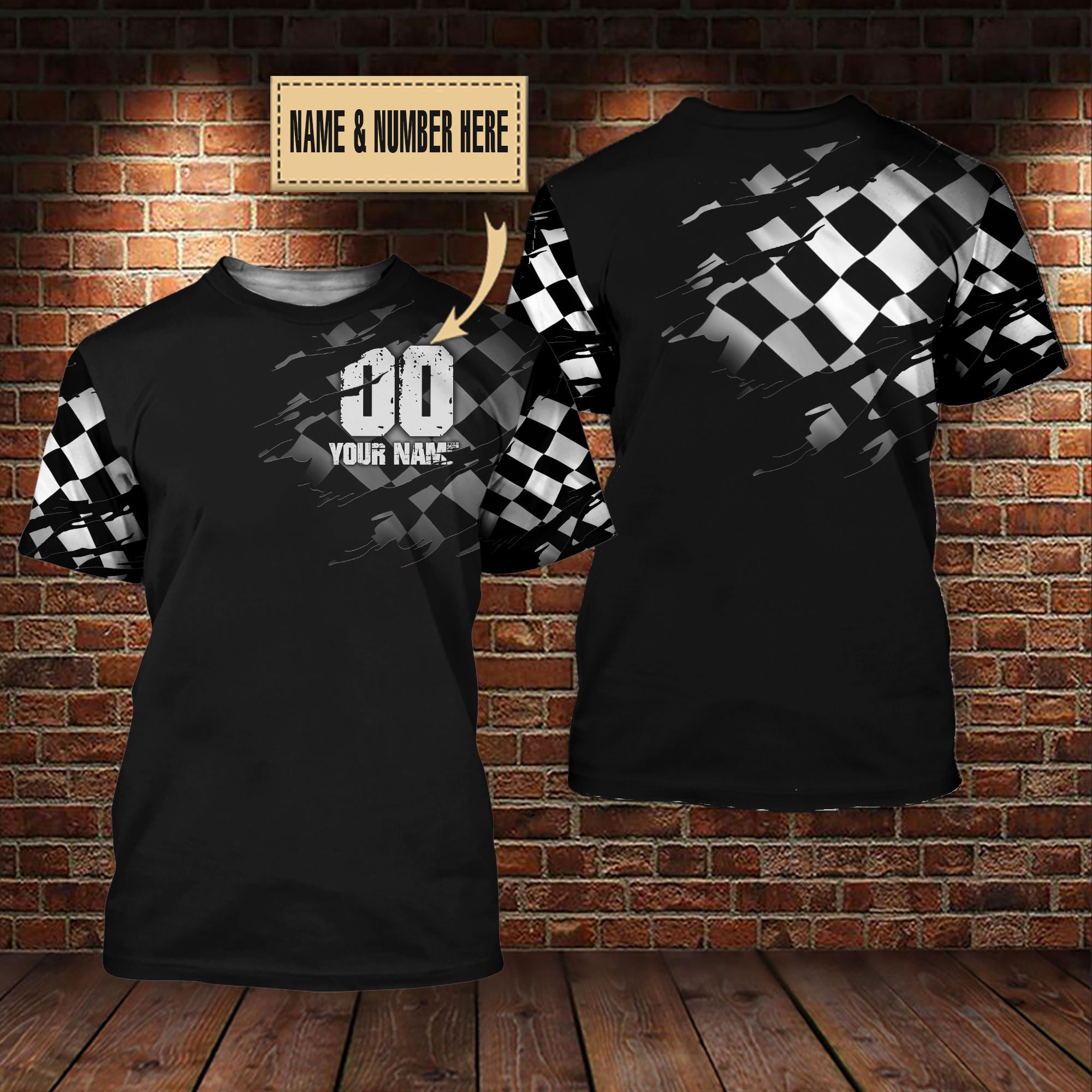 Custom Racing Torn Checkered Pattern 3D All Over Personalized Name ...