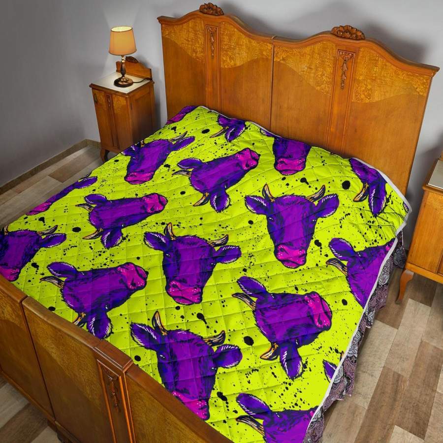 Lime Green And Purple Cow Pattern Print Quilt – Justbeperfect Fashion Shop