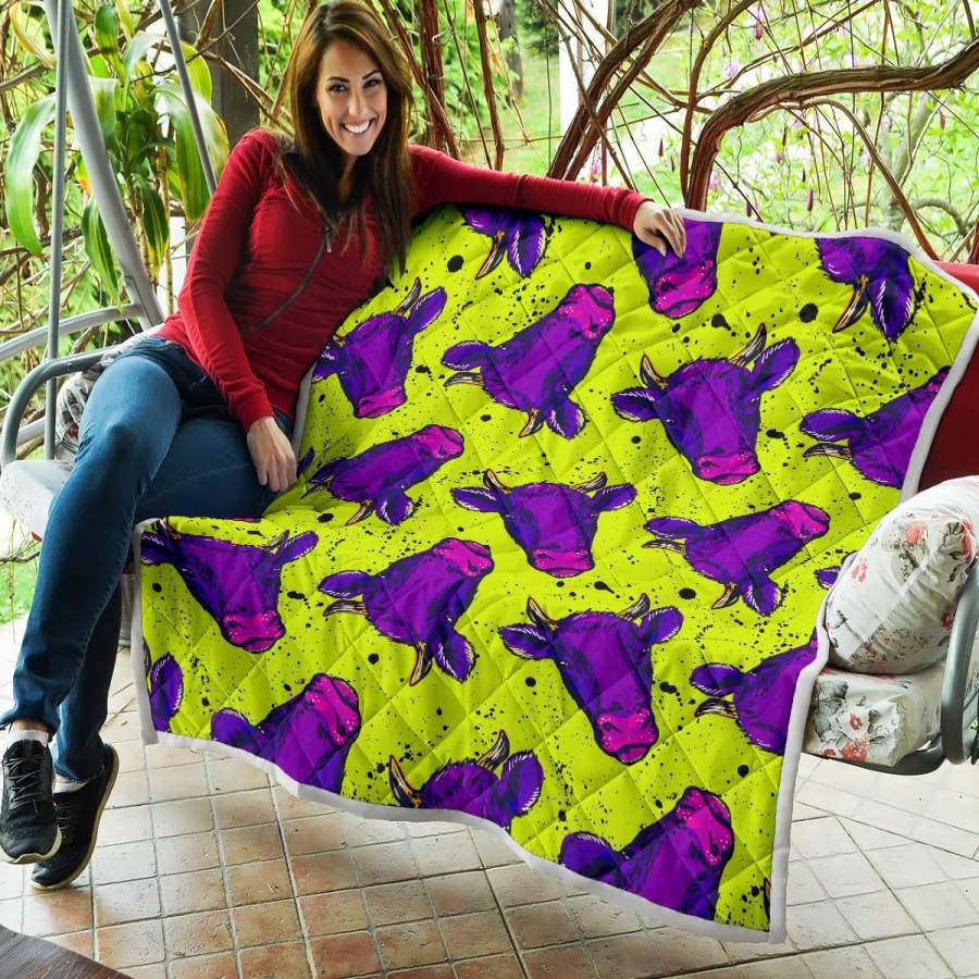 Lime Green And Purple Cow Pattern Print Quilt – Justbeperfect Fashion Shop