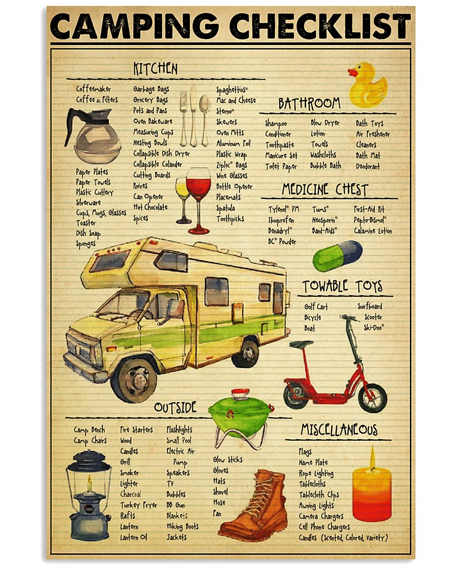 Camping Checklist Vertical Poster – Posterveto