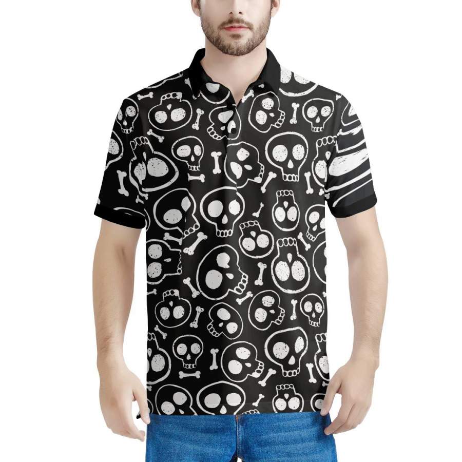 Black Cartoon Skull Men’s Polo Shirts – Skull Art Prints