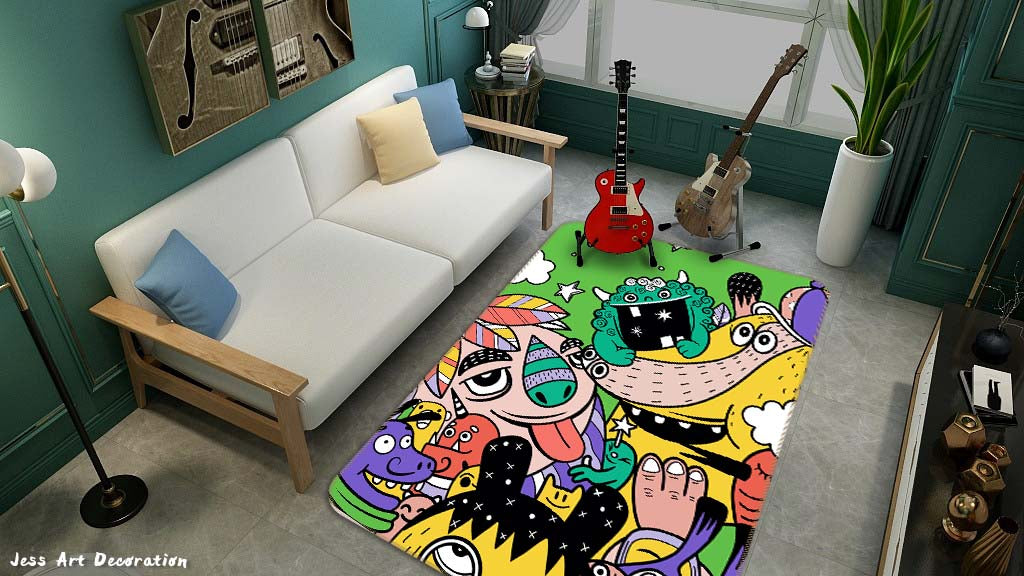 3D Art Cartoon Graphics Graffiti Non-Slip Rug Mat A626 Lqh