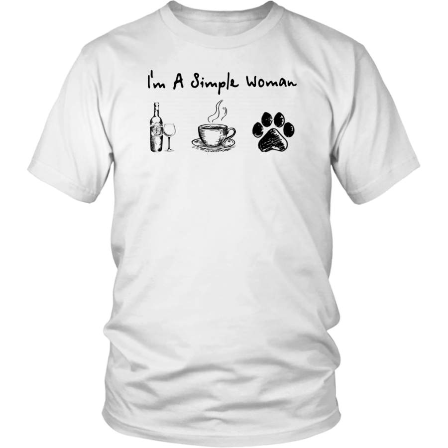 I'm A Simple Woman Wine Coffee and Dog Paw Shirts - Emprints Store