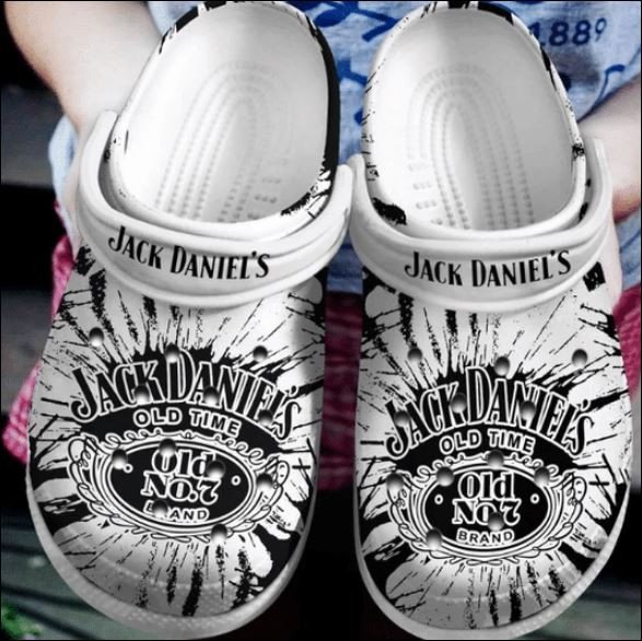 Jack Daniel’S Logo Pattern Crocss Classic Clogs Shoes In Black & White ...