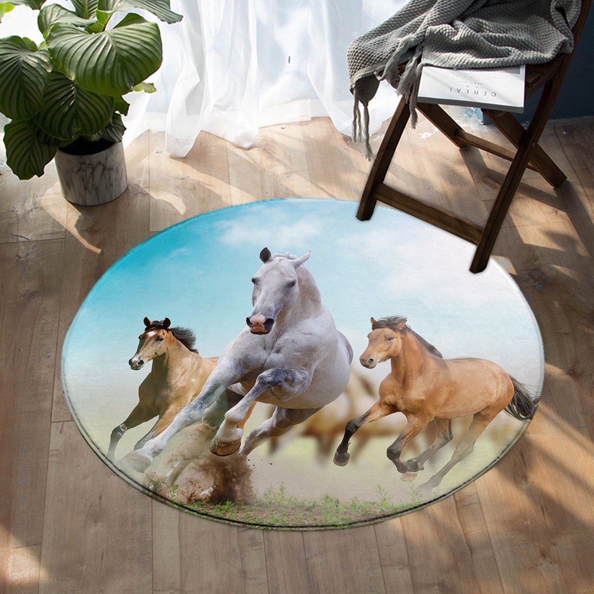 Racing Horses SW0743 Round Rug - EcoSpringFarm