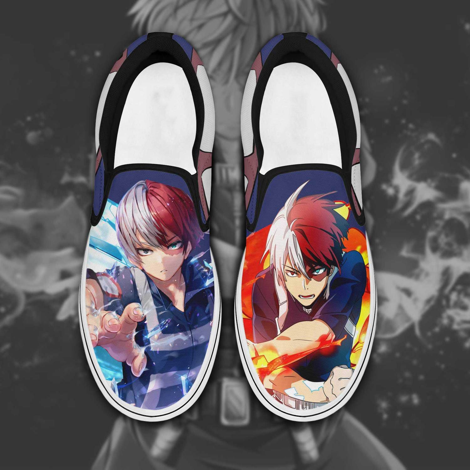 Shoto Todoroki Slip On Shoes My Hero Academia Custom Anime Shoes Slip ...