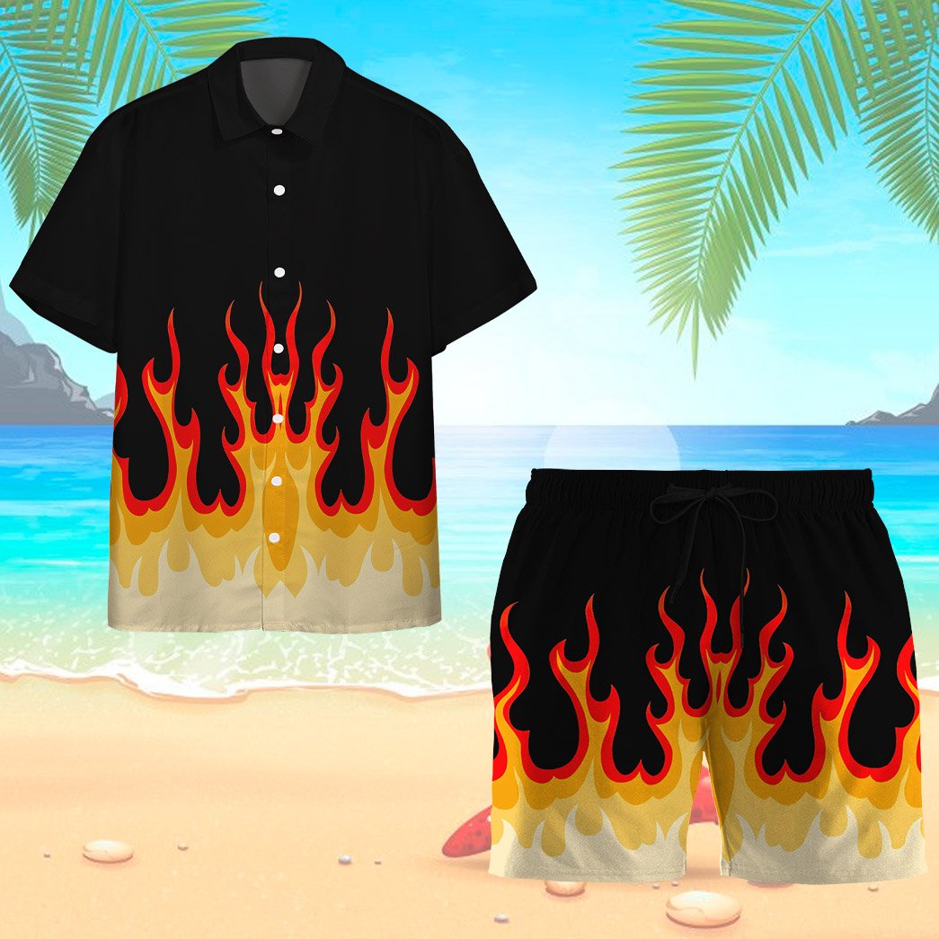 Gearhumans 3D Fire Hot Rod Flames Custom Beach Shorts Swim Trunk ...